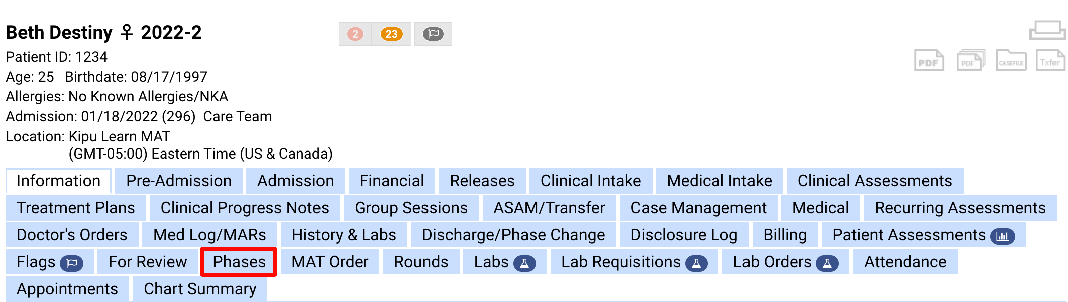 Add Phases Tab to Patient Chart – Kipu Health