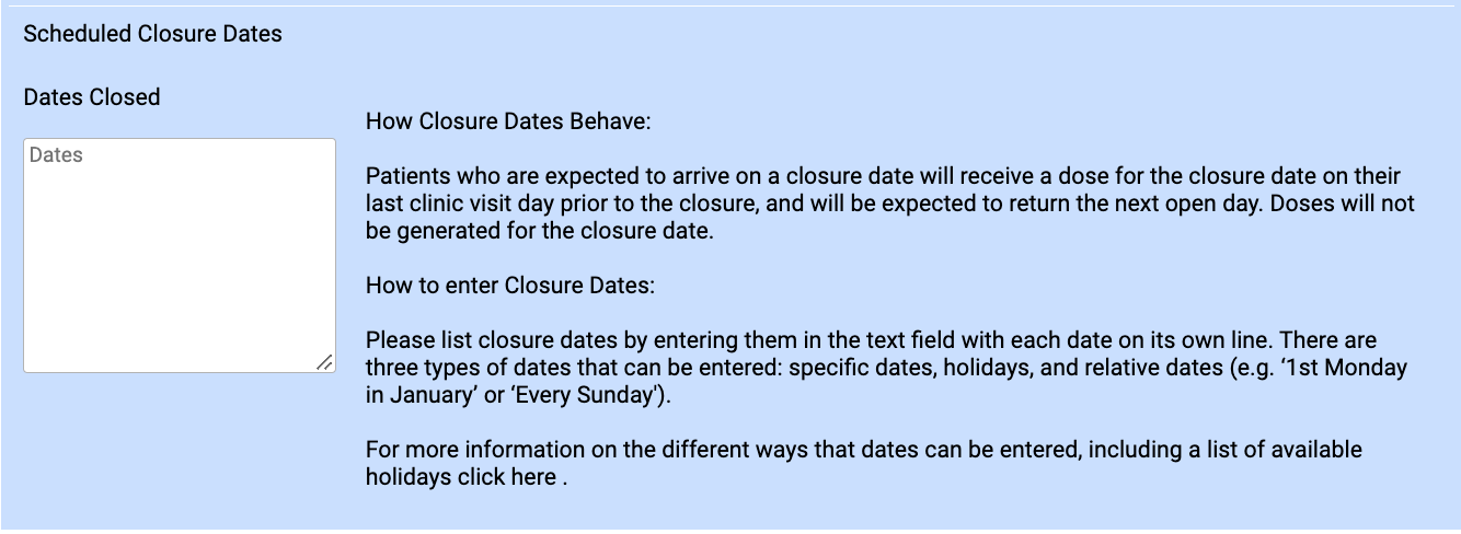 Scheduled Closure Dates – Kipu Health