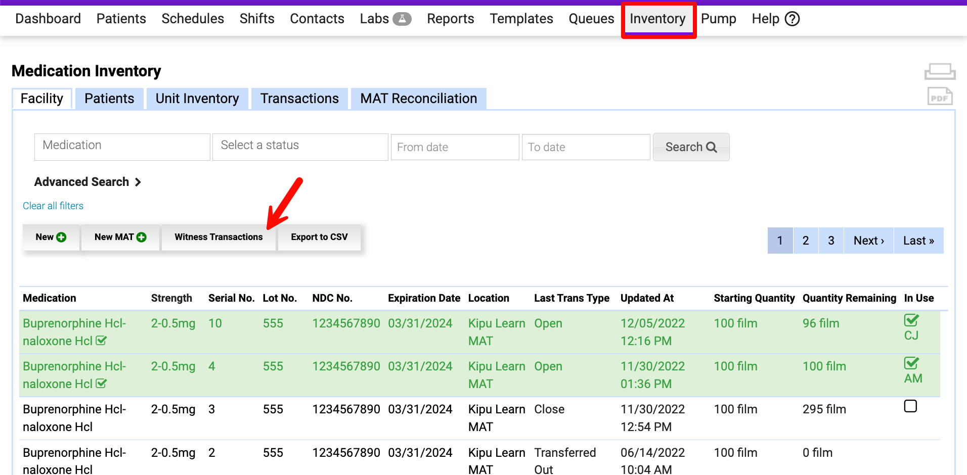 MAT Inventory: Witness Signature Workflow – Kipu Health