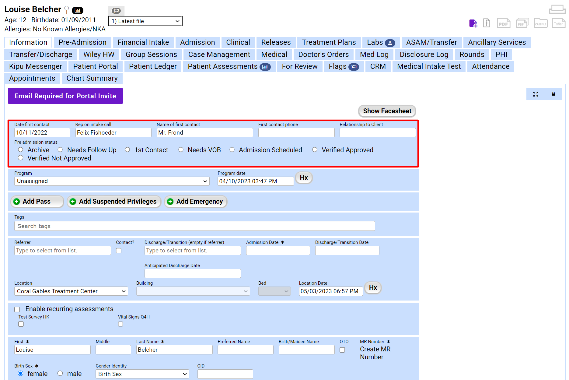 I need to update the First Contact info on a patient's facesheet but it ...