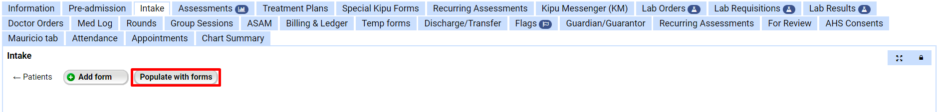 How Does the Populate With Forms Button Work? – Kipu Health