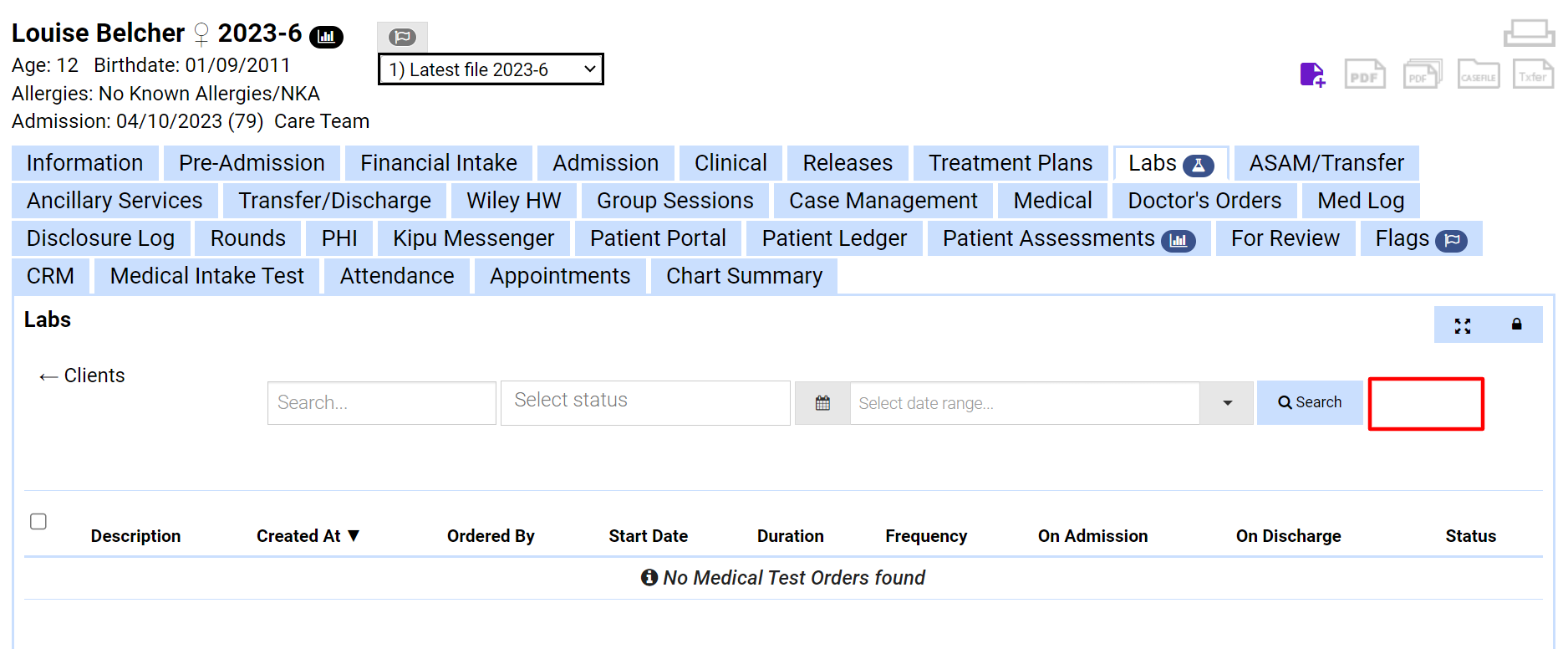 Why is the Create Button missing on the Lab Orders tab? – Kipu Health