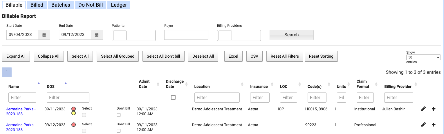 Billing Audit Tool Report: Send Billable Items (Integrated Billing) – Kipu Health