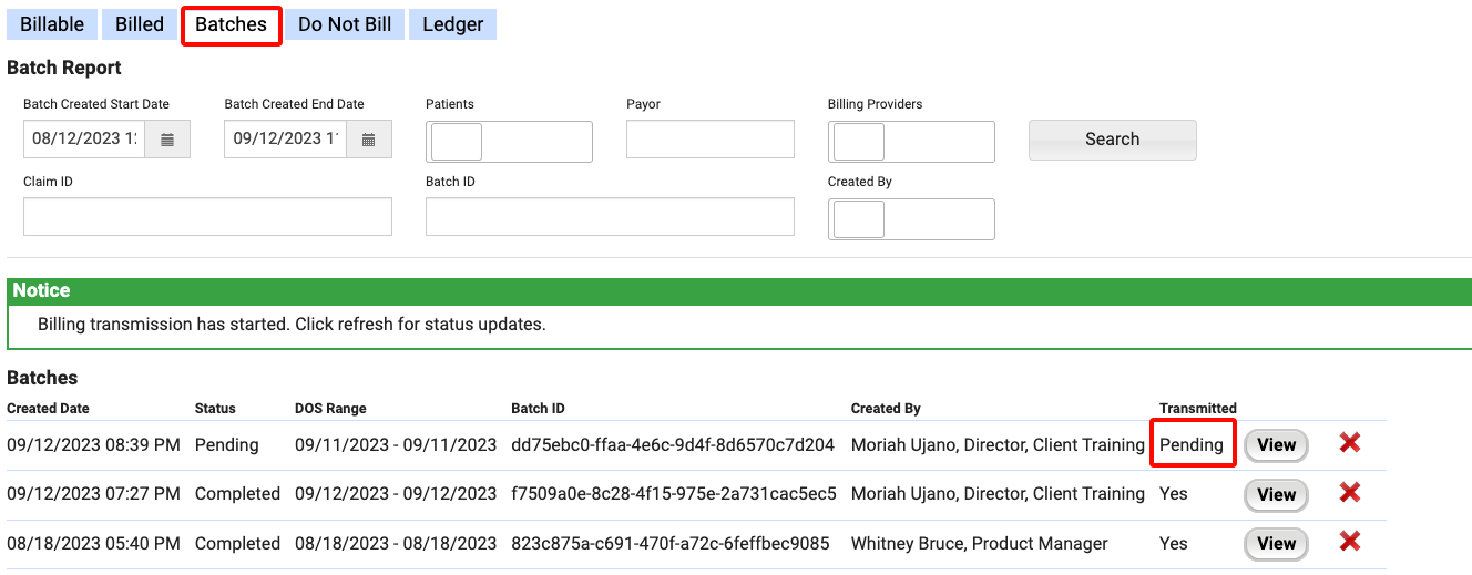 Billing Audit Tool Report: Send Billable Items (Integrated Billing) – Kipu Health