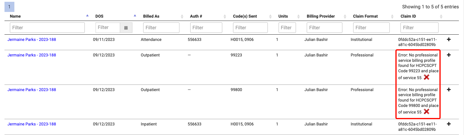 Billing Audit Tool Report: Send Billable Items (Integrated Billing) – Kipu Health