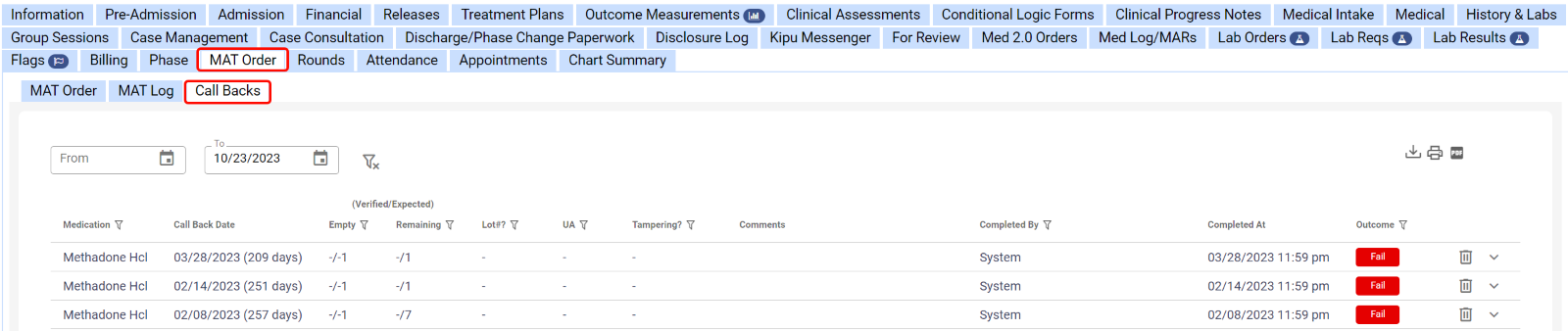Patient Chart: Call Backs – Kipu Health