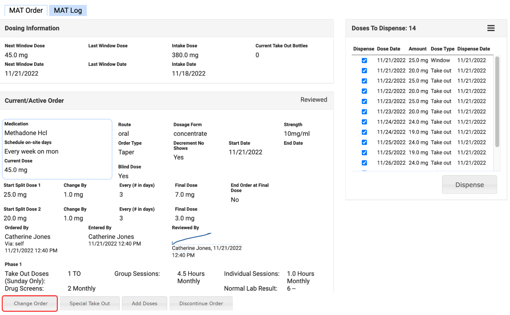 Change a MAT Order – Kipu Health