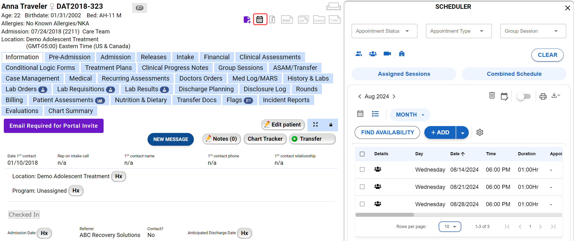 Scheduler: Patient Chart – Kipu Health