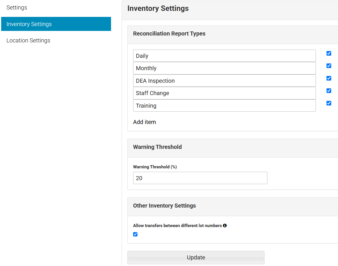 MAT Tab: Inventory Settings – Kipu Health