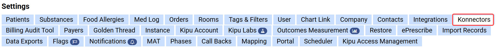 Settings: Konnectors Overview – Kipu Health