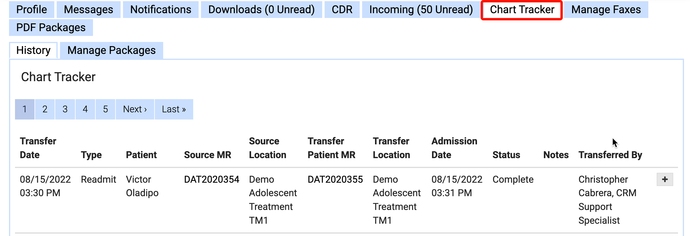 Chart Tracker: History and Manage Packages Tabs – Kipu Health