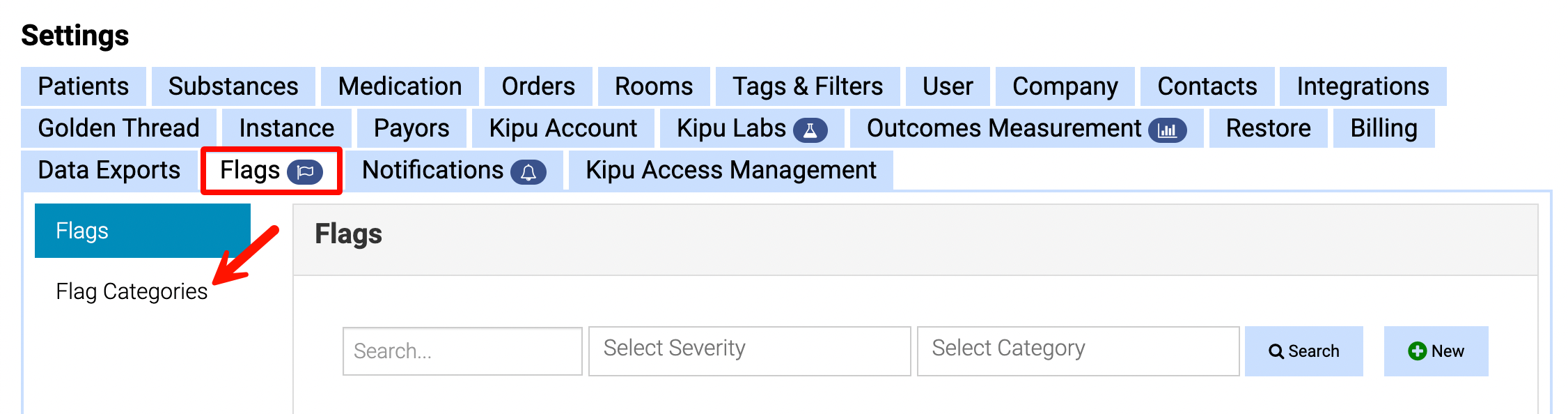 Settings: Flags Tab – Kipu Health