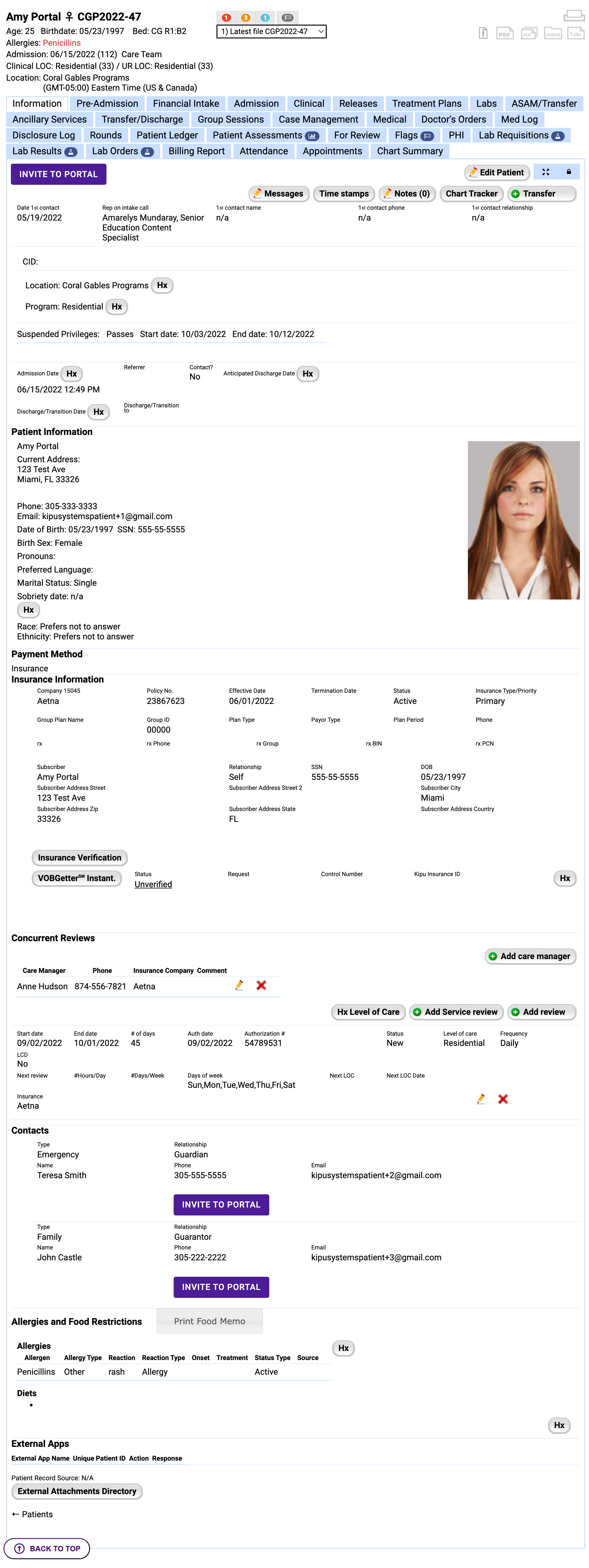 Chart: Information Tab (Facesheet) – Kipu Health