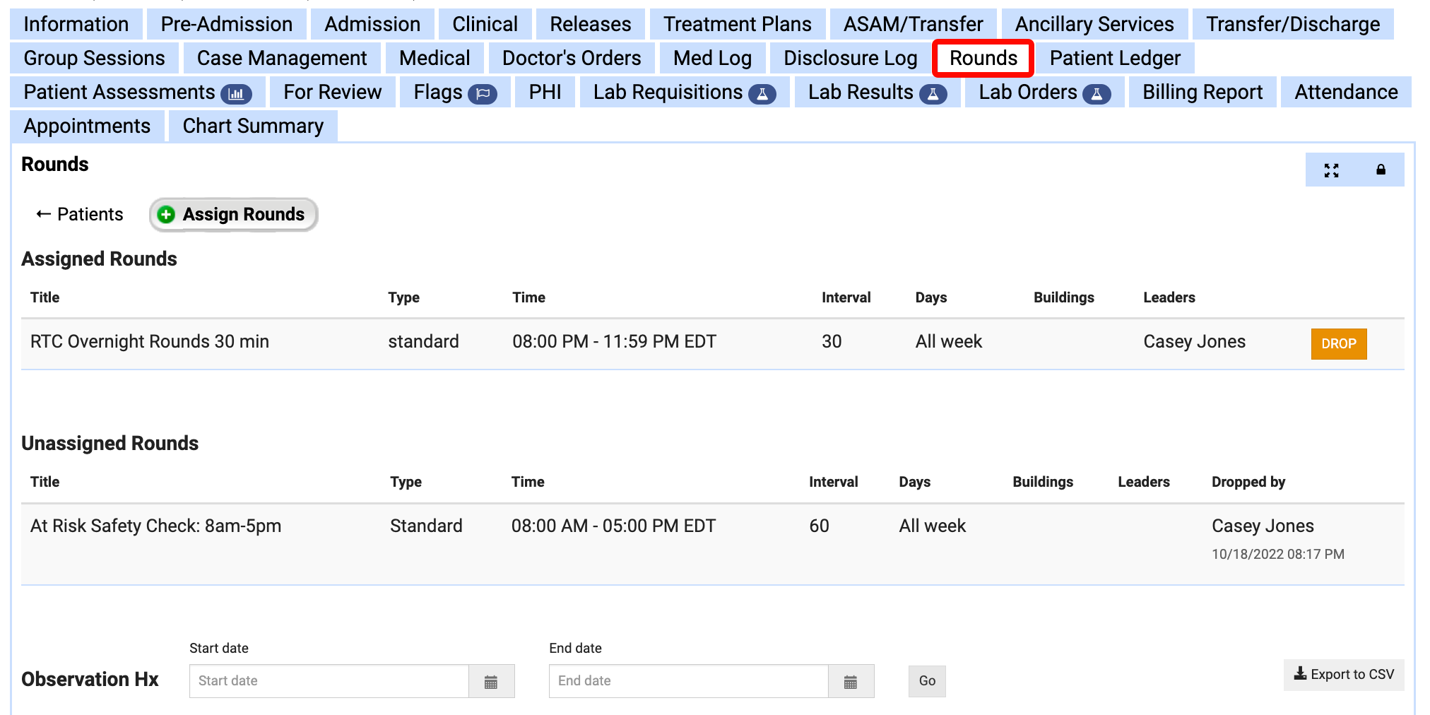 Chart: Rounds Tab – Kipu Health