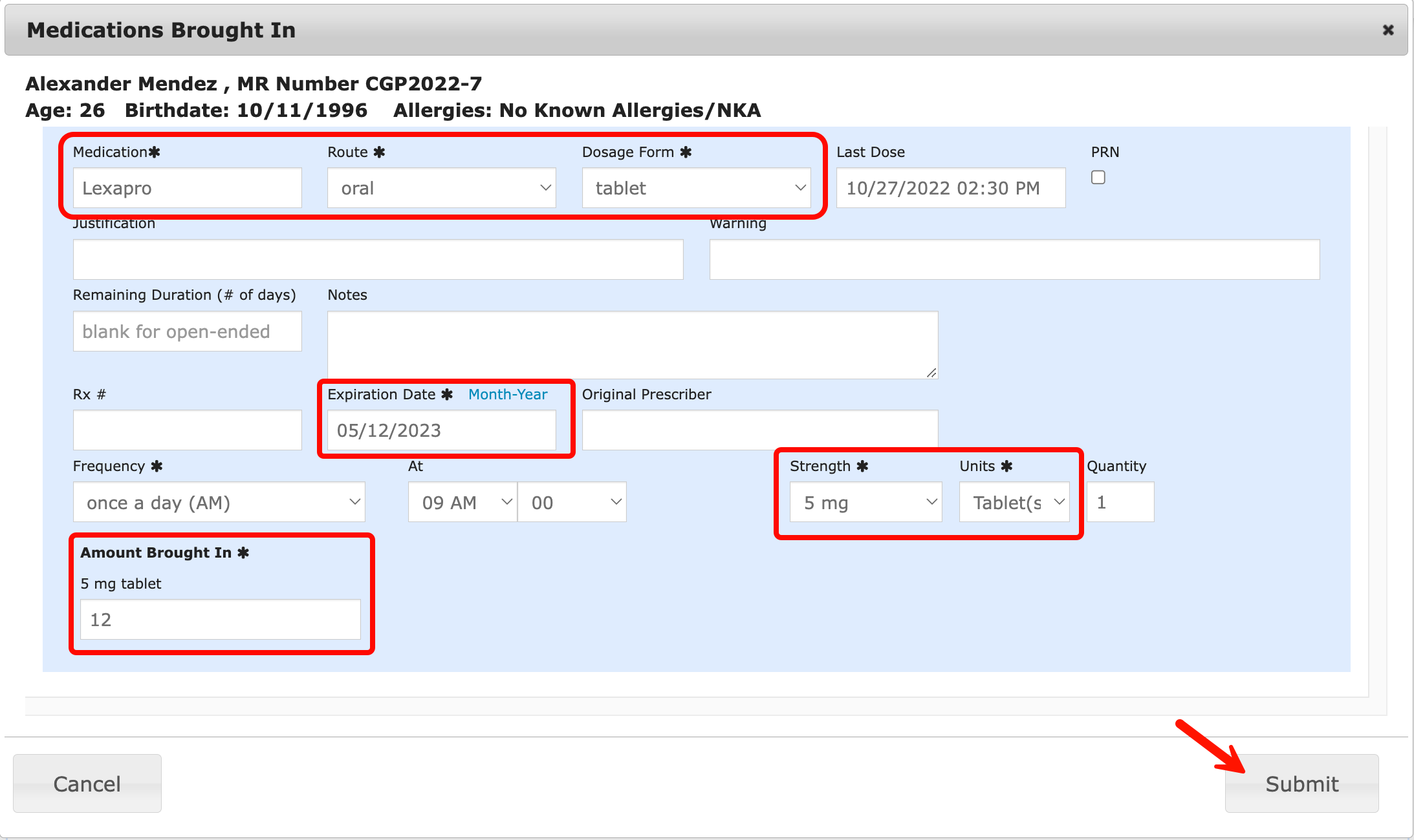 Medications Brought In by Patient Workflow – Kipu Health